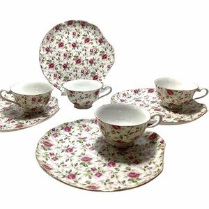 Lefton | Dining | 4 Sets Vintage Leftons China Rose Chintz Snack Sets ...